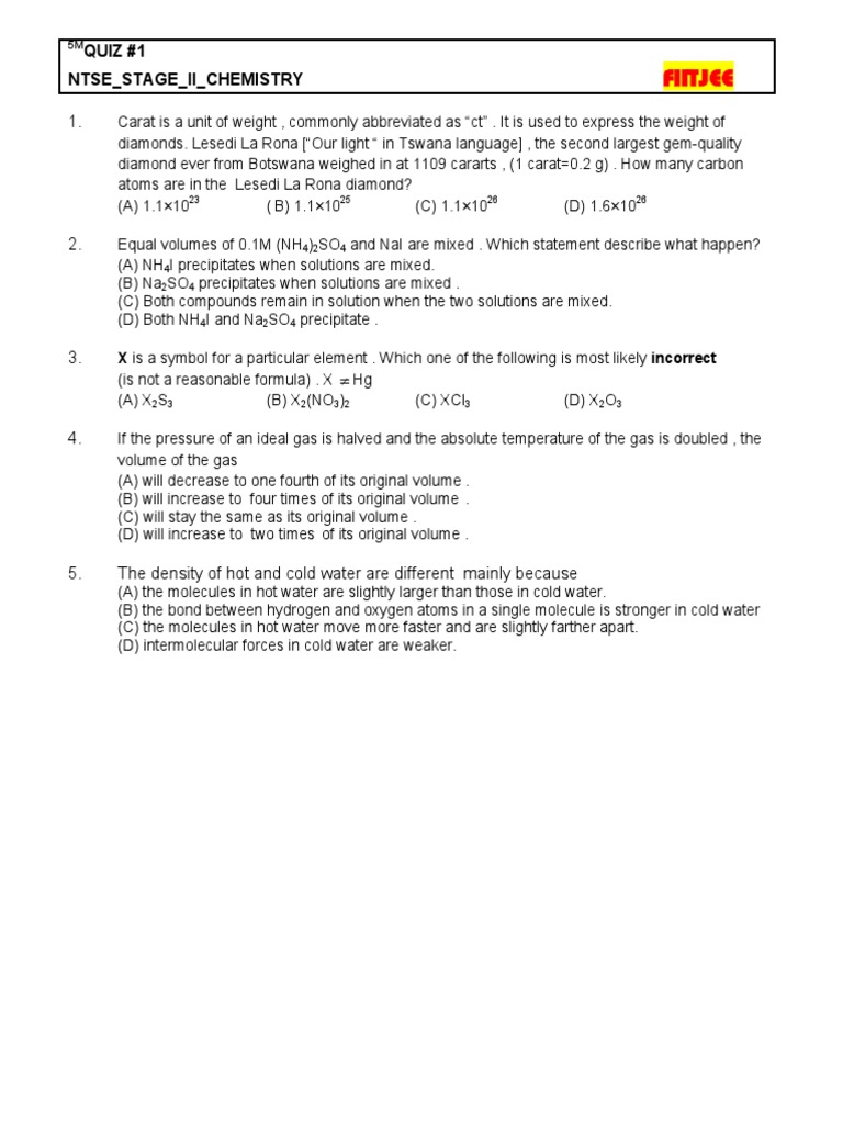 Class 10 Chemistry MCQs | PDF