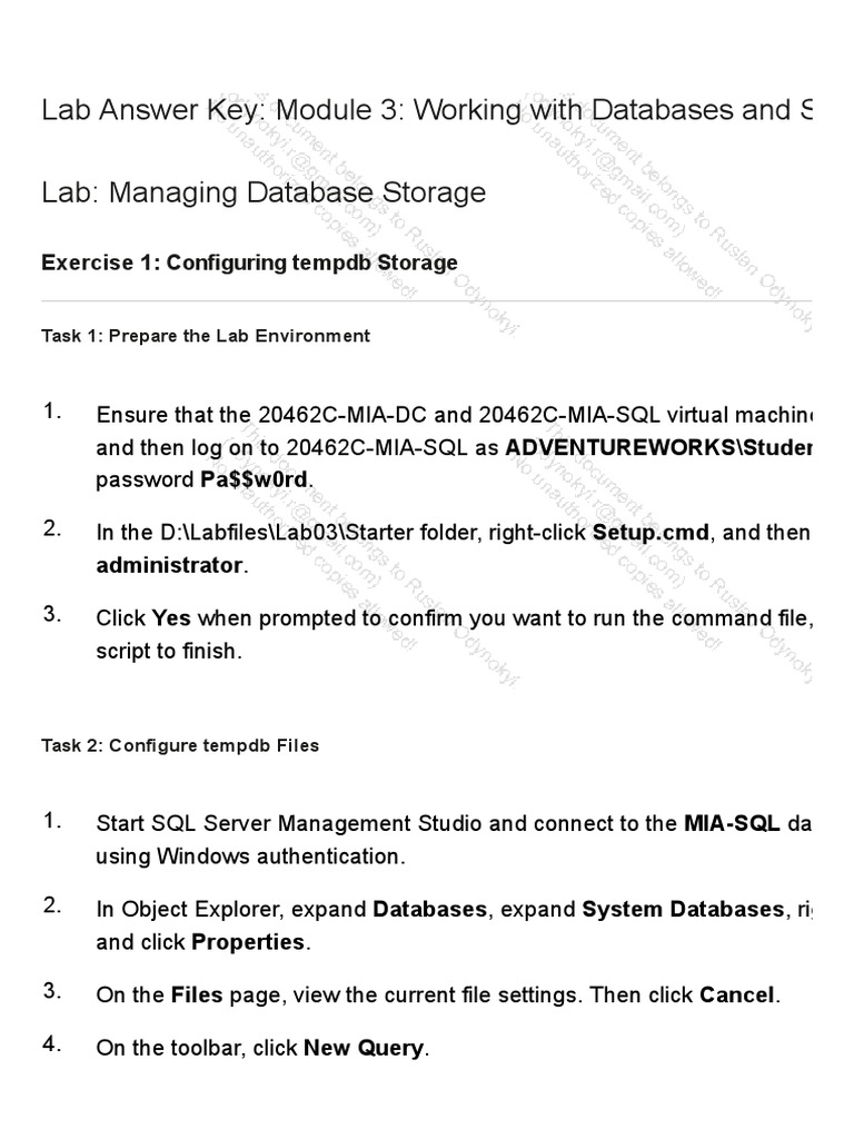 Lab Answer Key - Module 3 - Working With Databases and Storage | PDF ...
