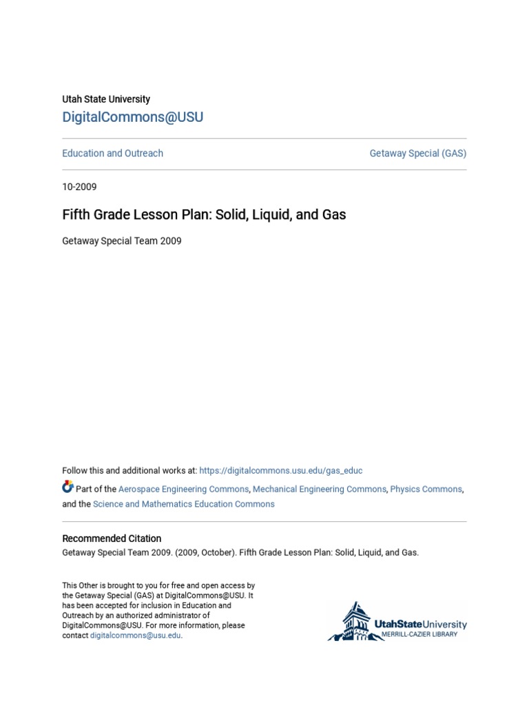 Fifth Grade Lesson Plan - Solid Liquid and Gas | PDF | Ice | Liquids