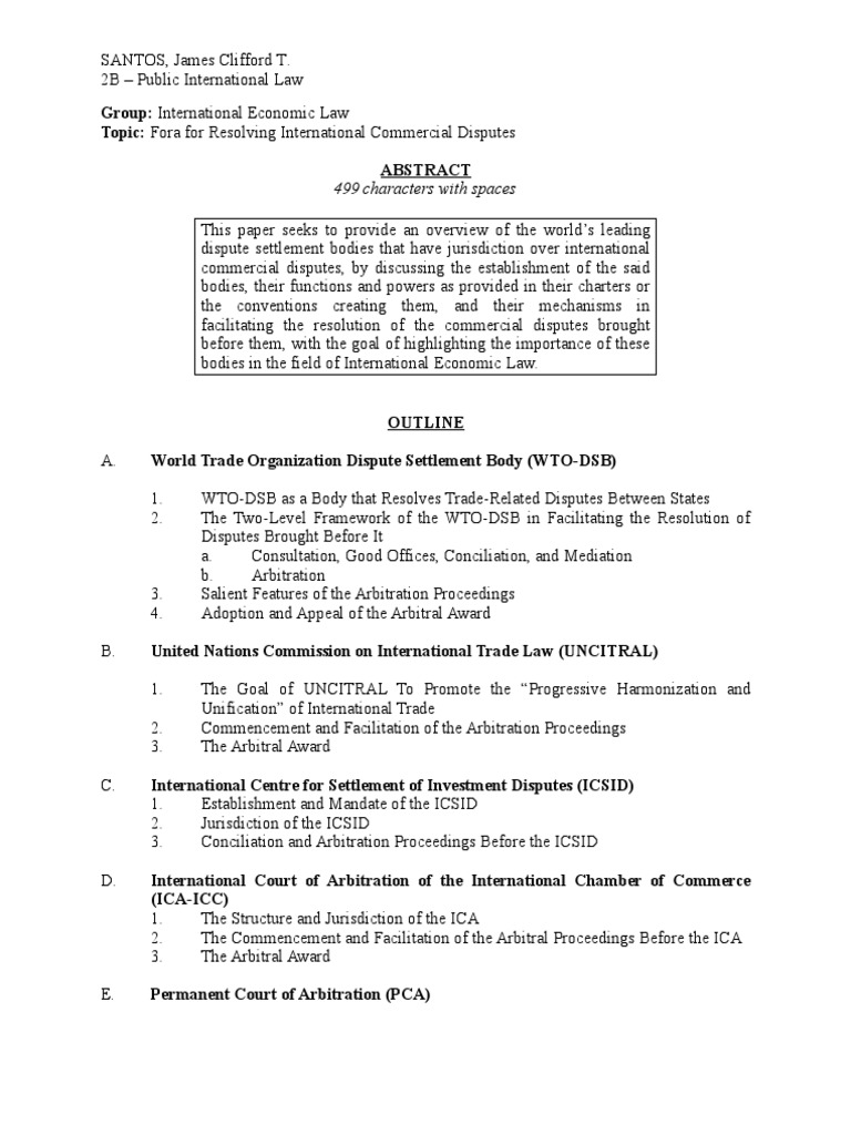 Pil Final Draft Santos, JC 2017051 | PDF | Arbitral Tribunal | Arbitration