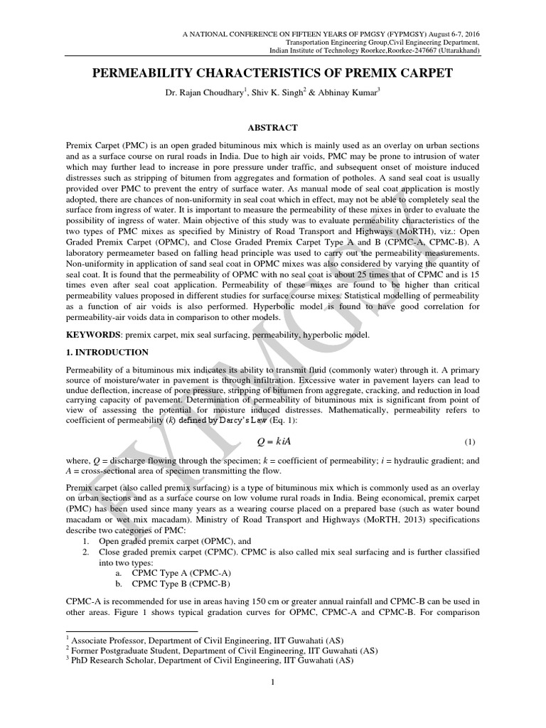 Permeability Characteristics of Premix Carpet: An Evaluation of the ...
