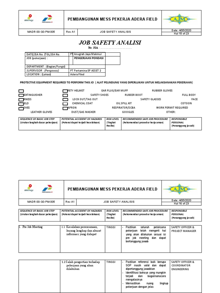 Format Jsa Pondasi | PDF