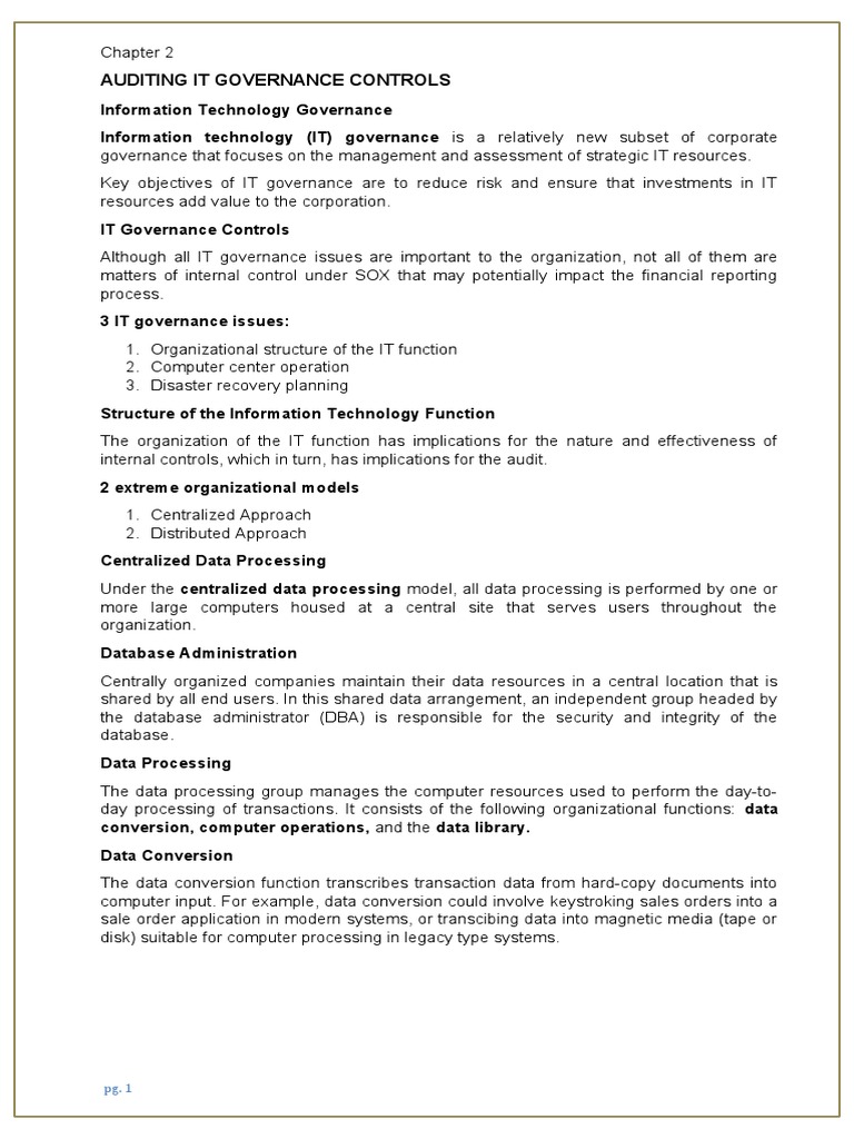 Chapter 2 Auditing IT Governance Controls | PDF | Backup | Disaster ...