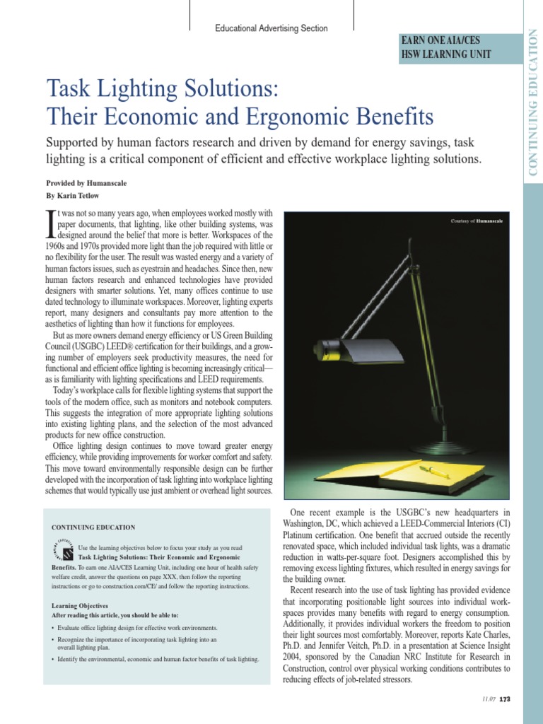 Task Lighting Solutions: Their Economic and Ergonomic Benefits | PDF ...