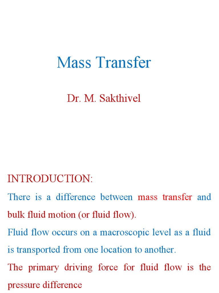 Lecture Notes On Mass Transfer | PDF | Diffusion | Mass Transfer