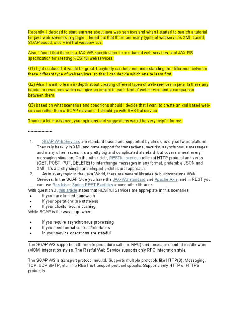 Understanding the Differences Between XML-Based, SOAP, and RESTful Web Services in Java | PDF ...