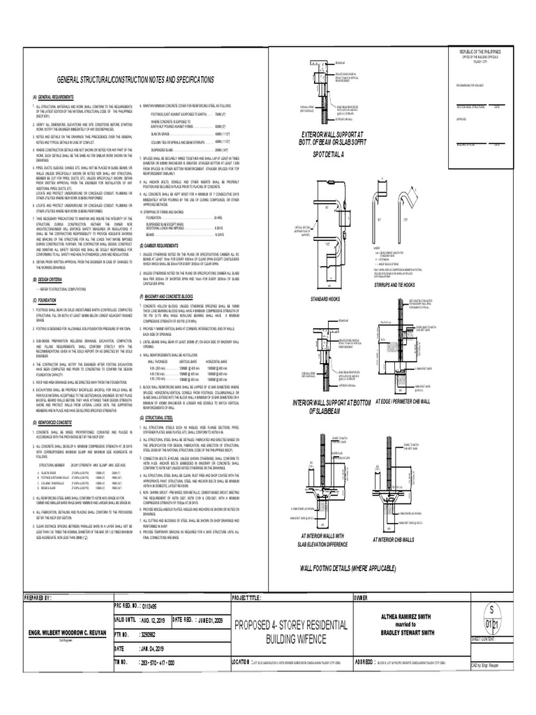 General Structural/Construction Notes and Specifications: Proposed 4 ...