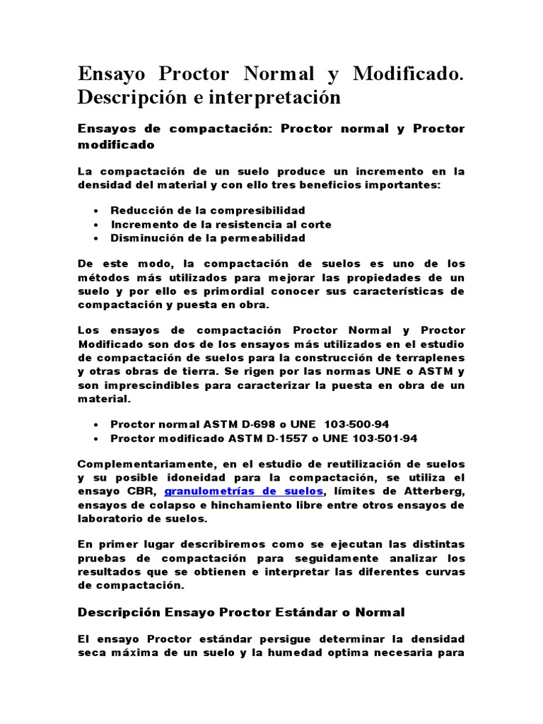 Ensayo Proctor Normal y Modificado | Descargar gratis PDF | Naturaleza ...