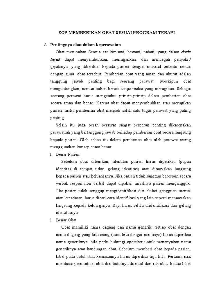 Sop Memberikan Obat Sesuai Program Terapi | PDF | Kesehatan Holistik