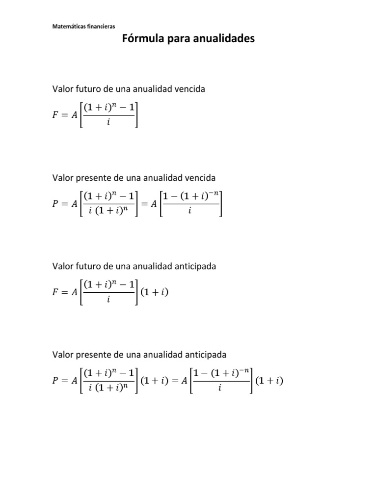 Anualidades Fórmulas PDF | PDF