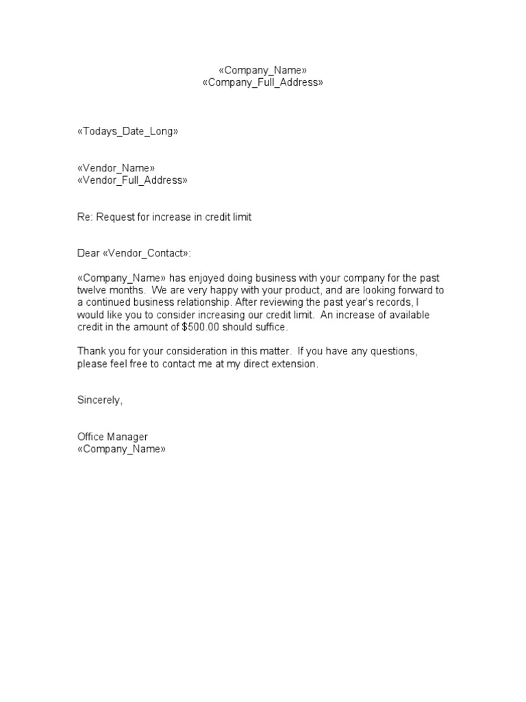 Increase Credit Limit Request Letter | PDF