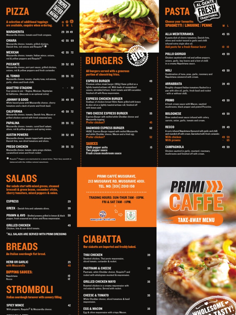 Primi Caffe Menu | PDF | Pesto | Salad