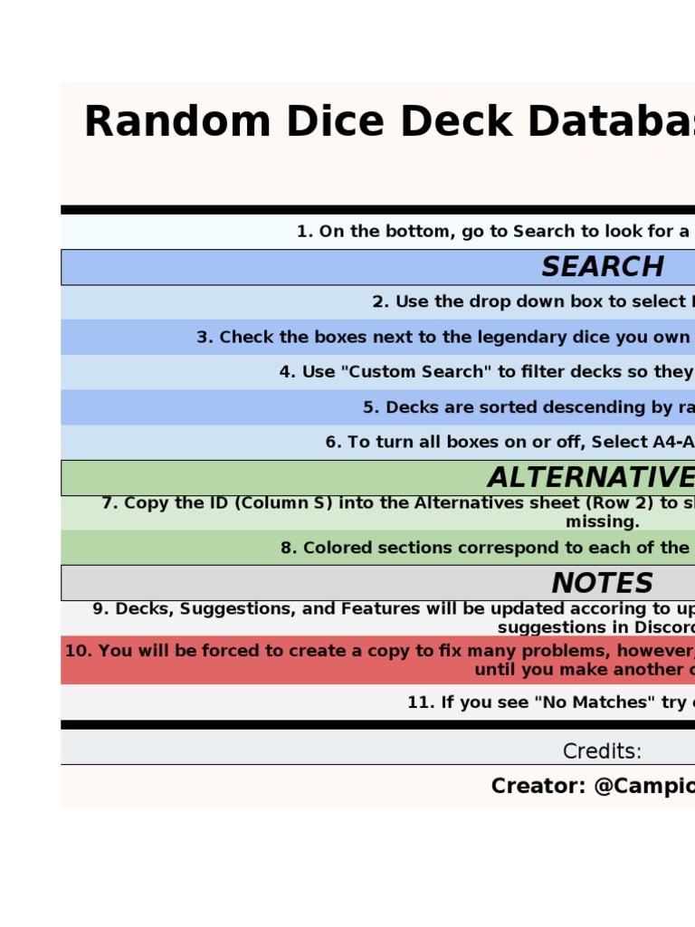 Random Dice Deck Database | PDF | Leisure | Sports