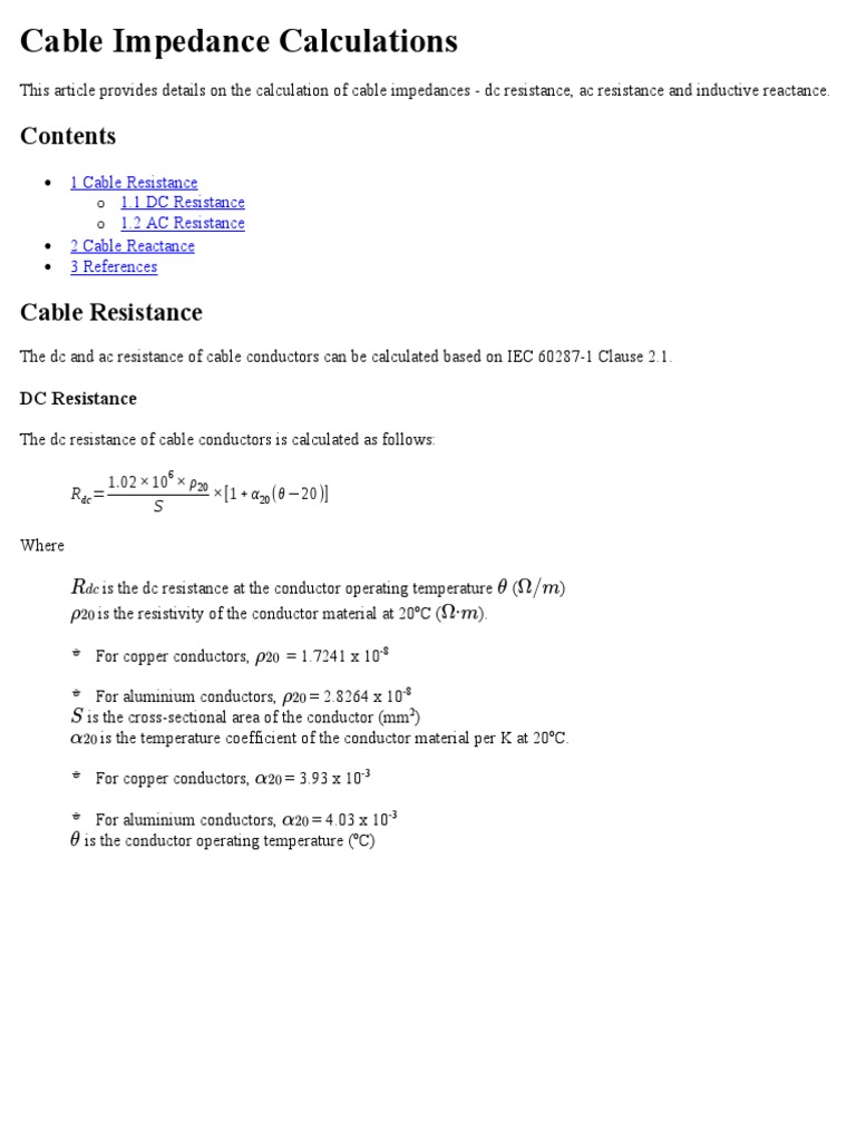 Cable Impedance Calculations | PDF | Electrical Conductor | Electrical ...