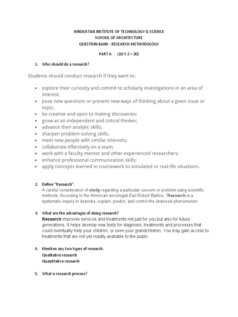 Question Bank Research Methodology | PDF | Citation | Methodology