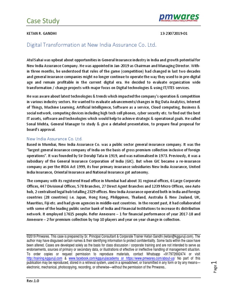 Case Study: Digital Transformation at New India Assurance Co. LTD | PDF | Big Data | Apache Hadoop