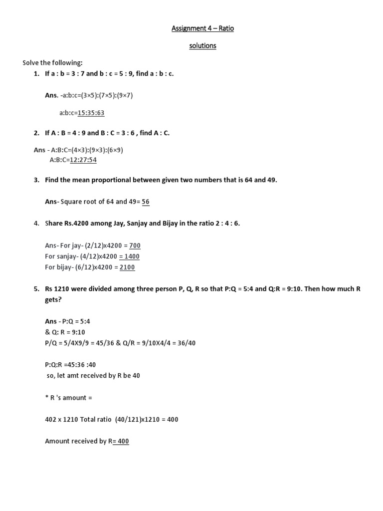 Ratio and Proportion Questions Solved | PDF | Ratio | Litre