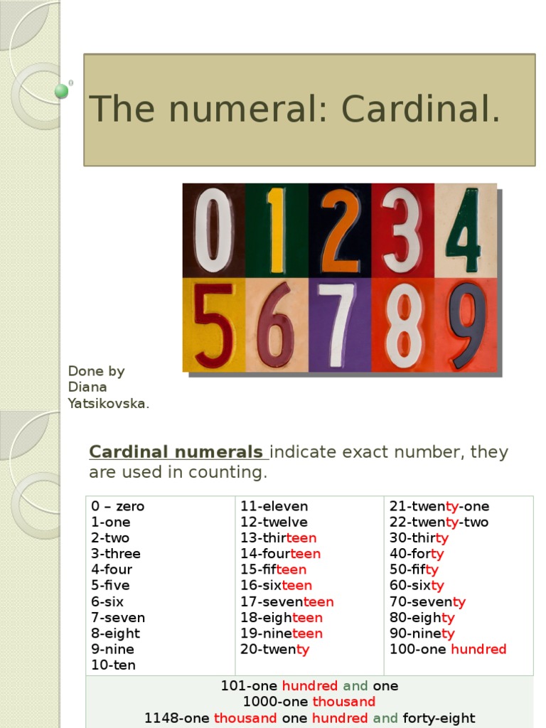 The Numeral: Cardinal.: Done by Diana Yatsikovska | PDF