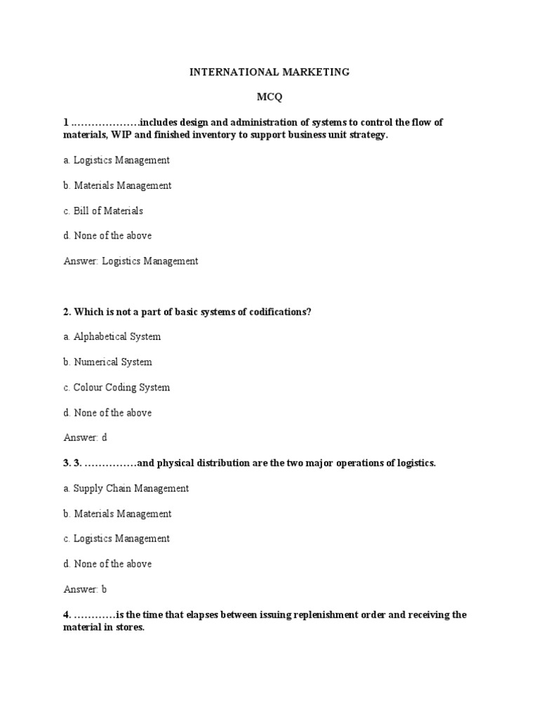 International Marketing MCQ | PDF | Customer | Marketing