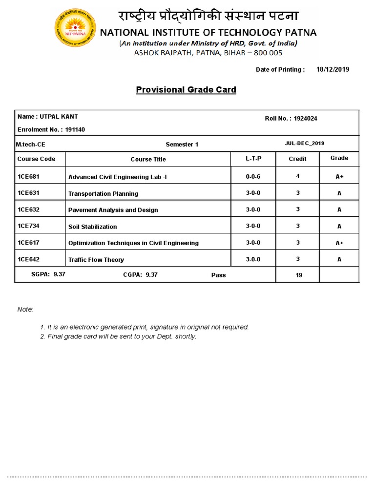 Provisional Grade Card | PDF