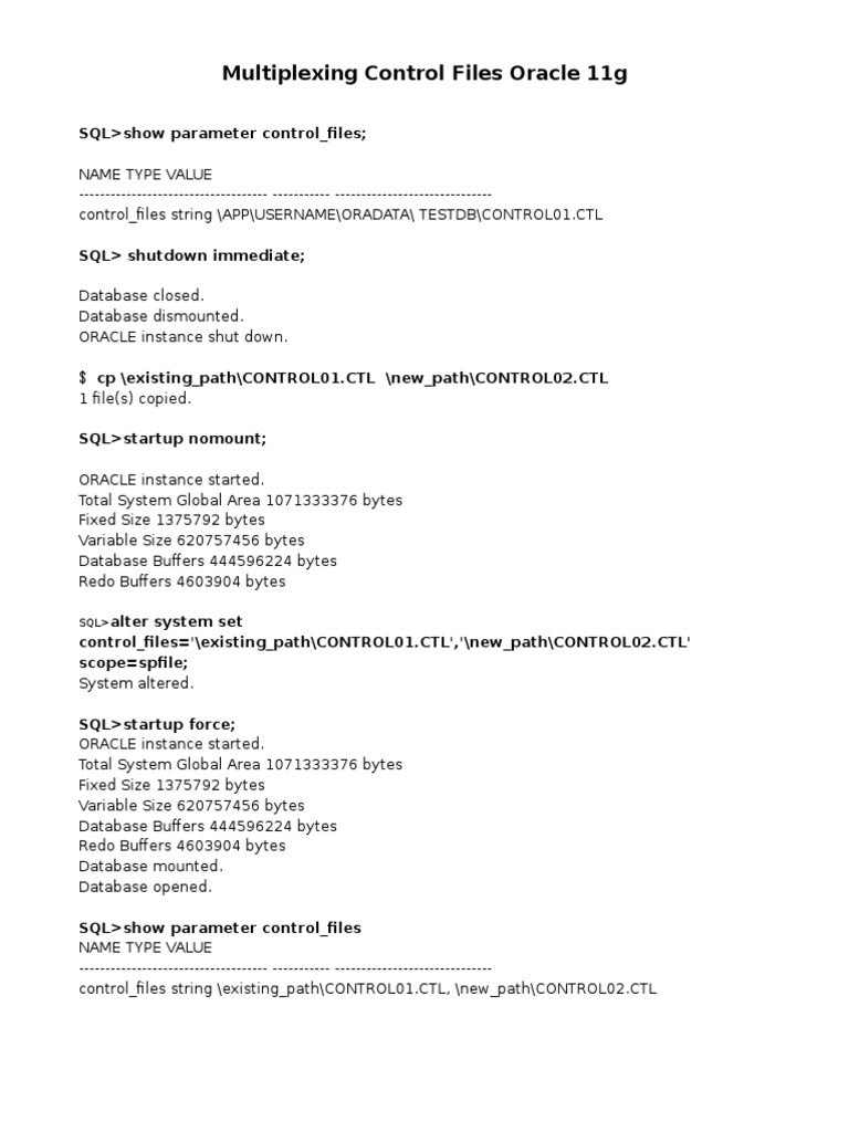 Multiplexing Control Files in Oracle 11g | PDF | Science & Mathematics | Technology & Engineering