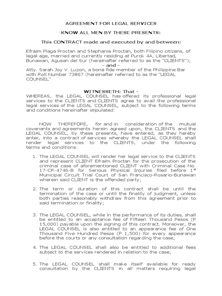 Agreement For Legal Services | PDF | Lawyer | Virtue