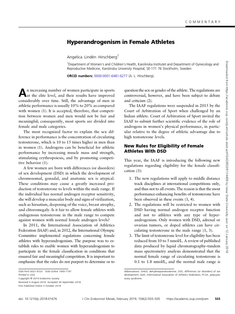 Hyperandrogenism in Female Athletes: Angelica Lind en Hirschberg | PDF ...