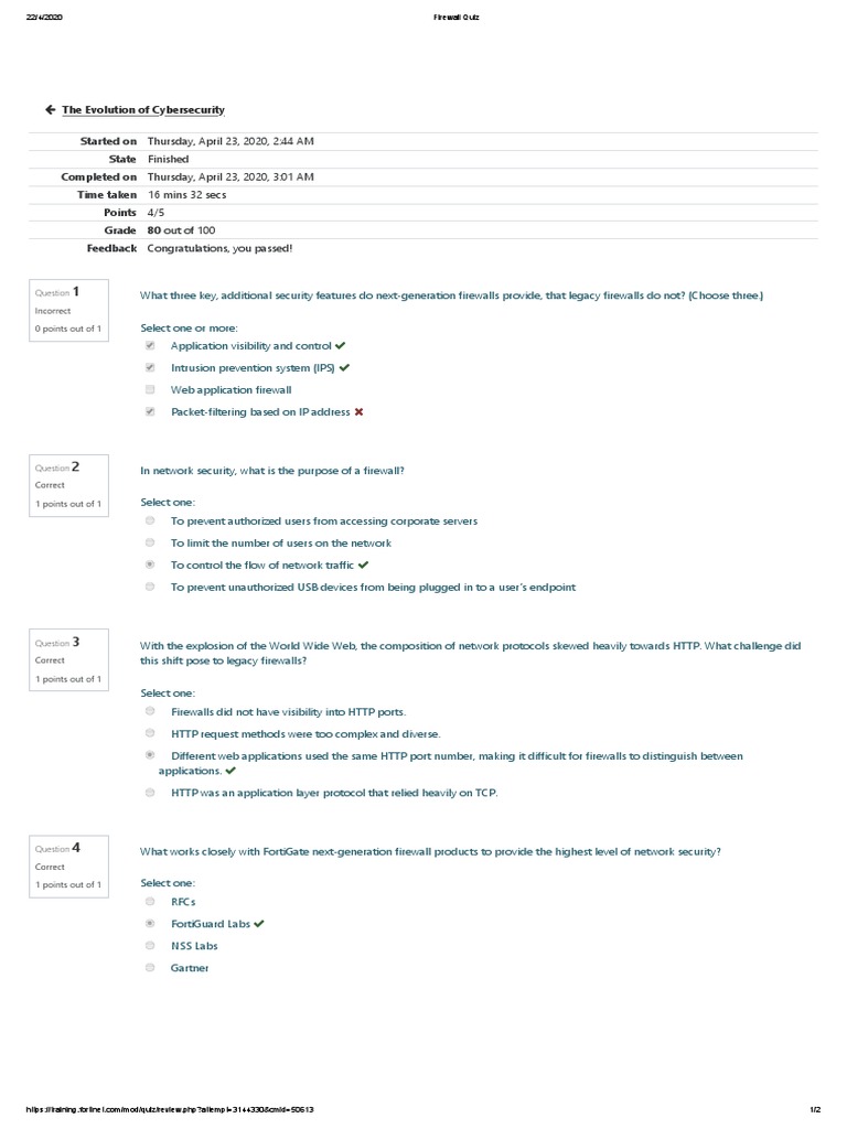 Quiz 6 - NSE 2 - OK | PDF | Firewall (Computing) | Hypertext Transfer Protocol