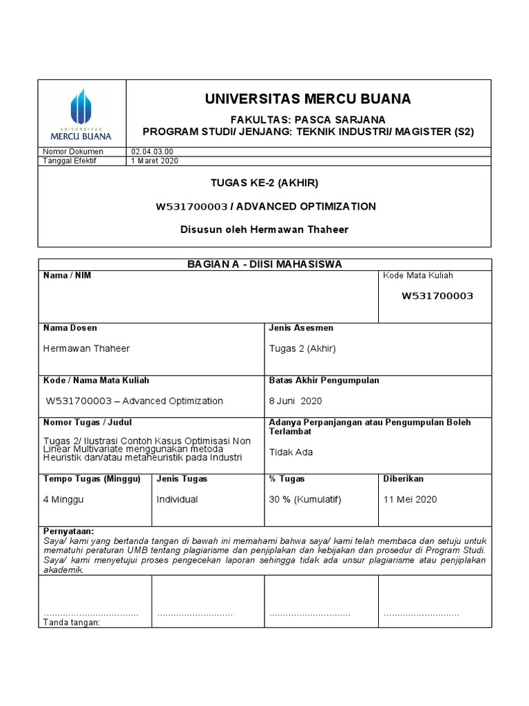 RTM 01 - Advanced Optimization (OBE-2020) Tugas2 | PDF