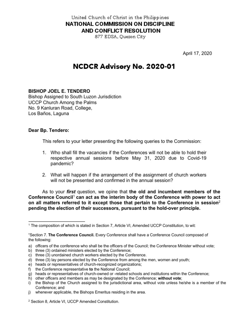 NCDCR Advisory No. 2020-01: National Commission On Discipline and ...