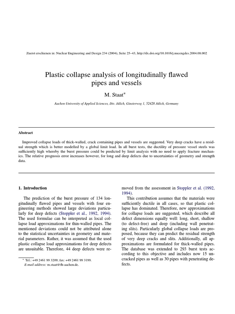 Plastic Collapse in Flawed Pipes | PDF | Yield (Engineering ...