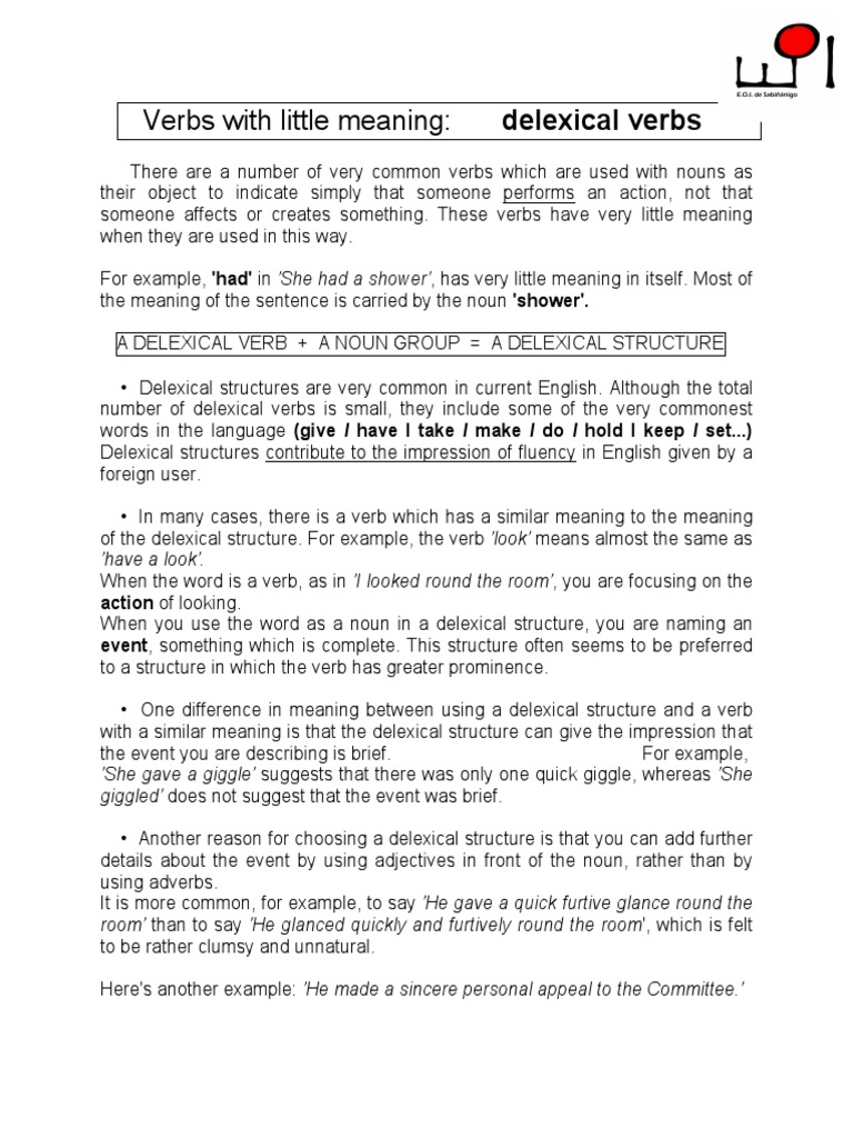 Delexical Verbs1 | PDF | Verb | English Language