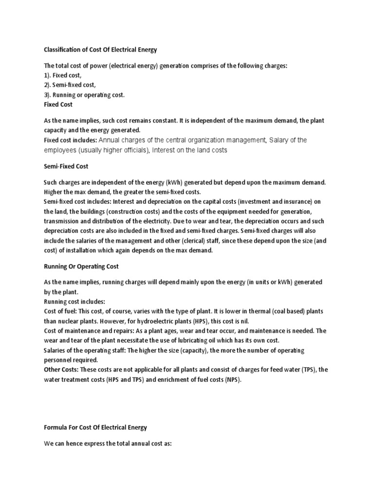 Classification of Costs Associated with Electrical Energy Generation ...