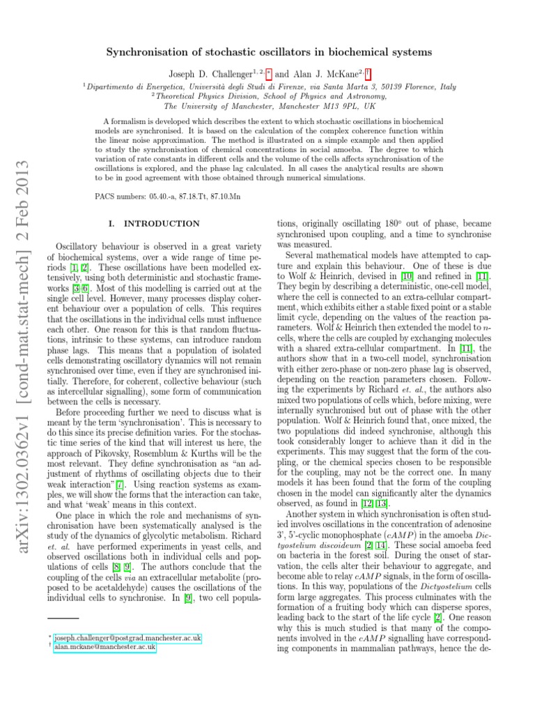 Synchronisation of Stochastic Oscillators in Biochemical Systems | PDF | Phase (Waves ...