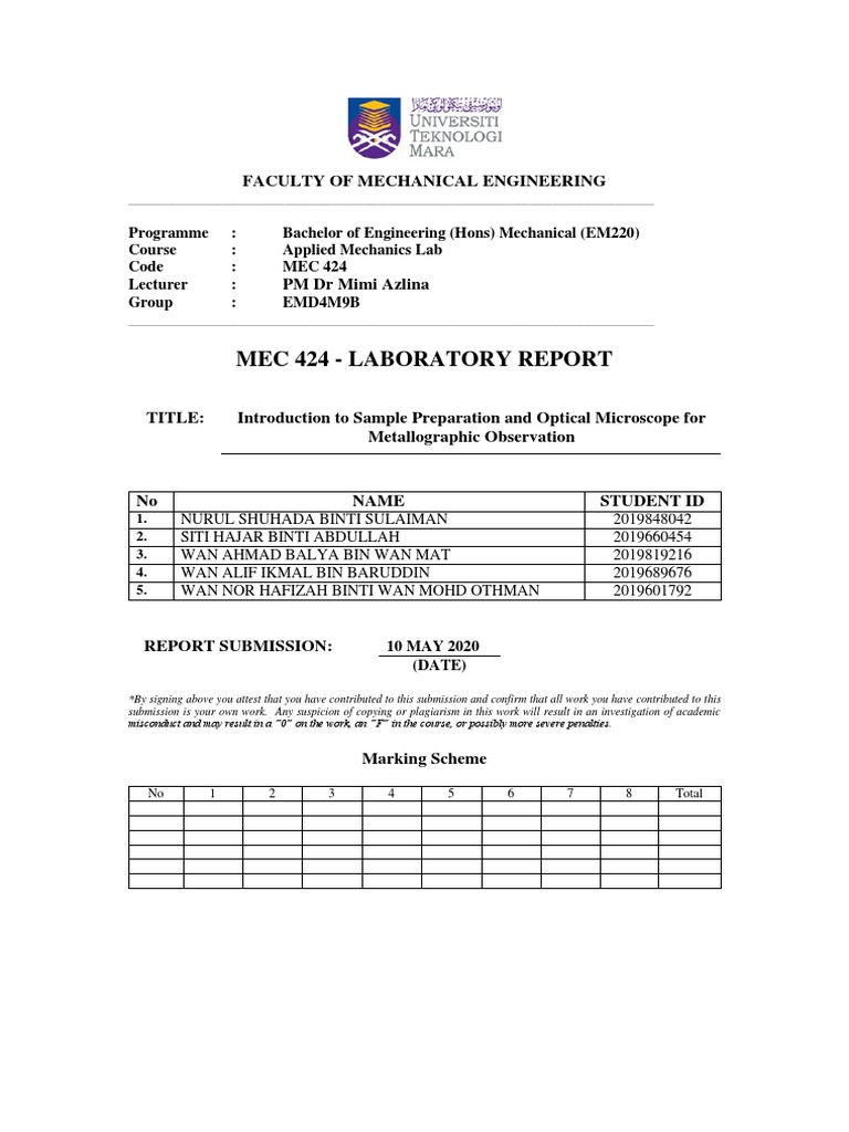 Lab Report Introduction To Sample Preparation and Optical Microscope ...