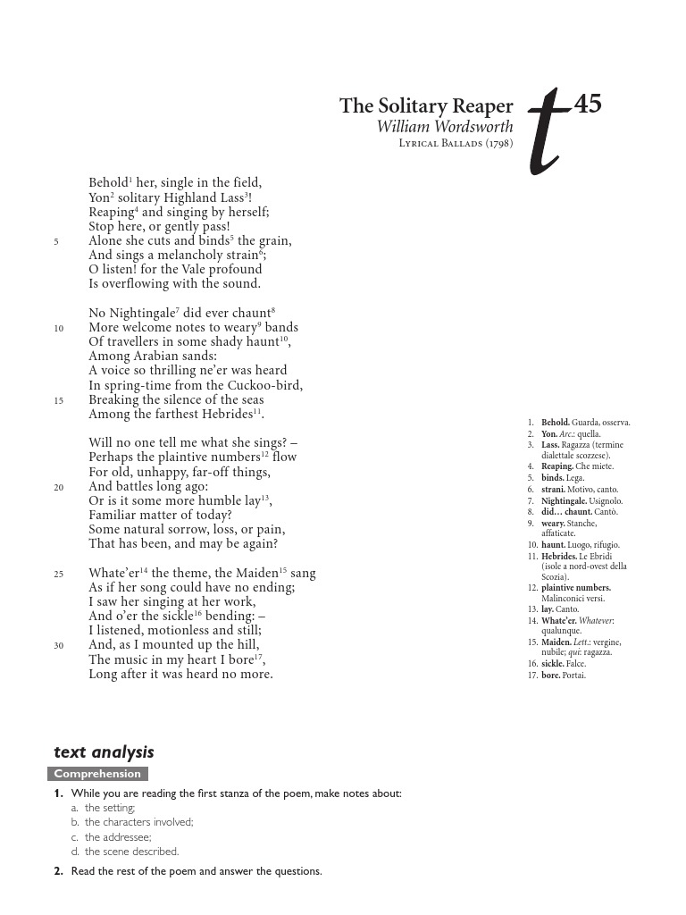 The Solitary Reaper | PDF | Poetry