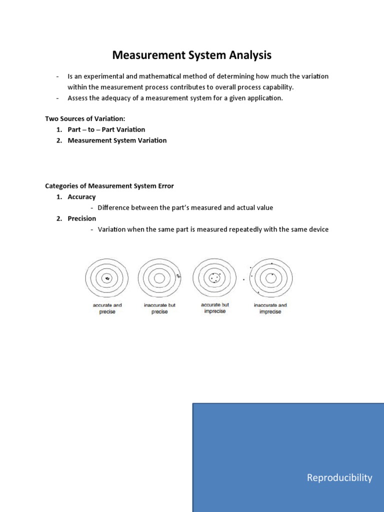 Measurement System Analysis: - Two Sources of Variation: 1. Part - To ...