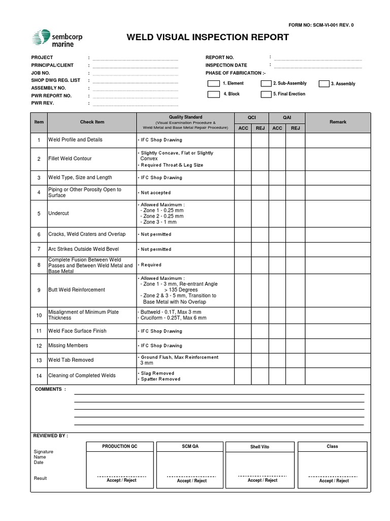 Weld Visual Inspection Report | PDF | Welding | Construction