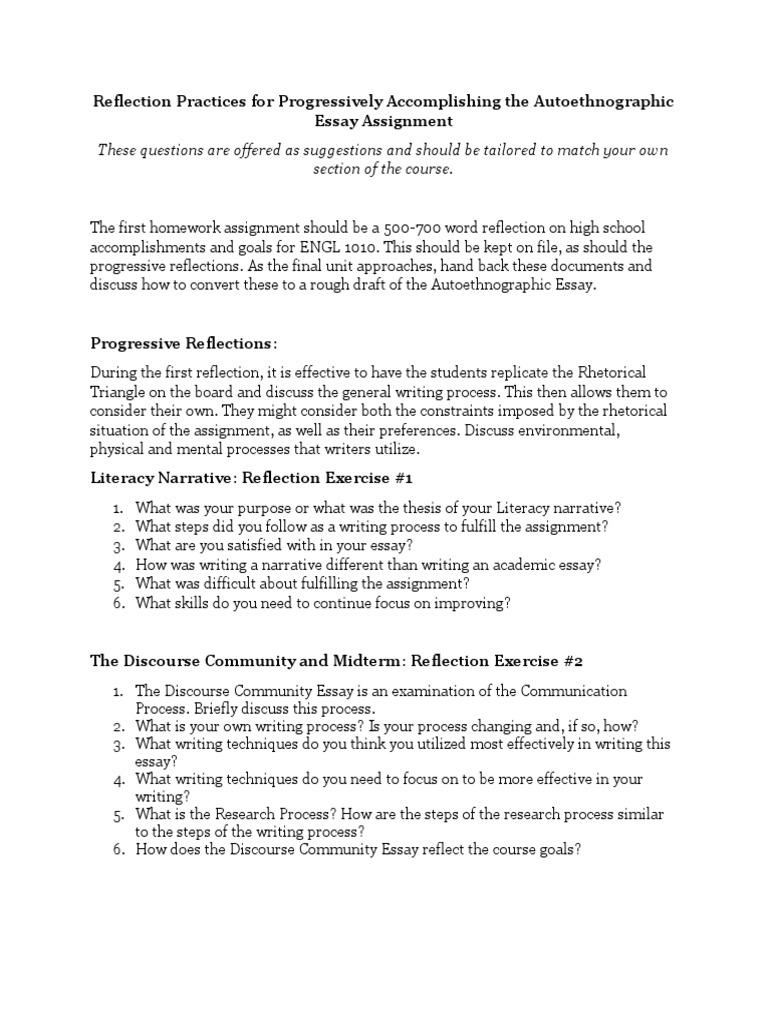 Autoethnographic Reflection Questions | PDF | Essays | Semiotics