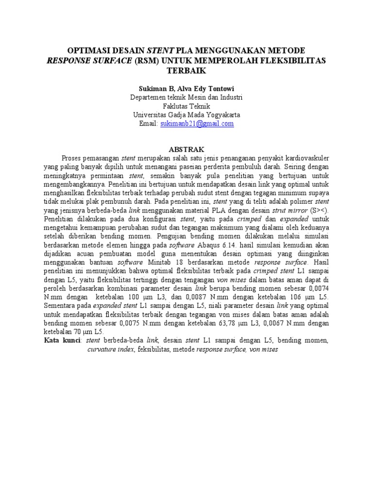 Optimasi Desain Stent PLA dengan RSM | PDF | Teknologi & Rekayasa