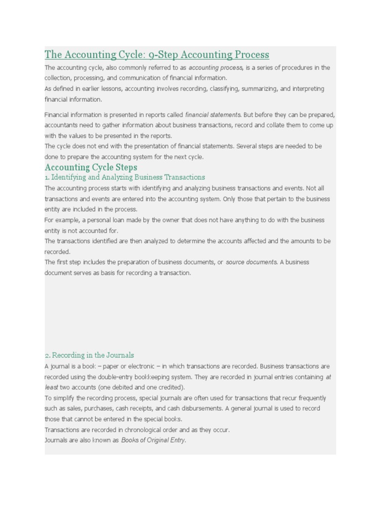 The Accounting Cycle: 9-Step Accounting Process | PDF | Debits And ...