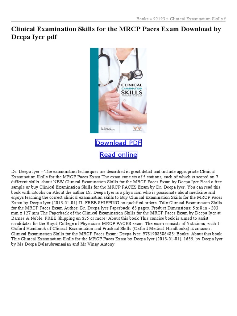 Clinical Examination Skills For The MRCP Paces Exam Download by Deepa ...
