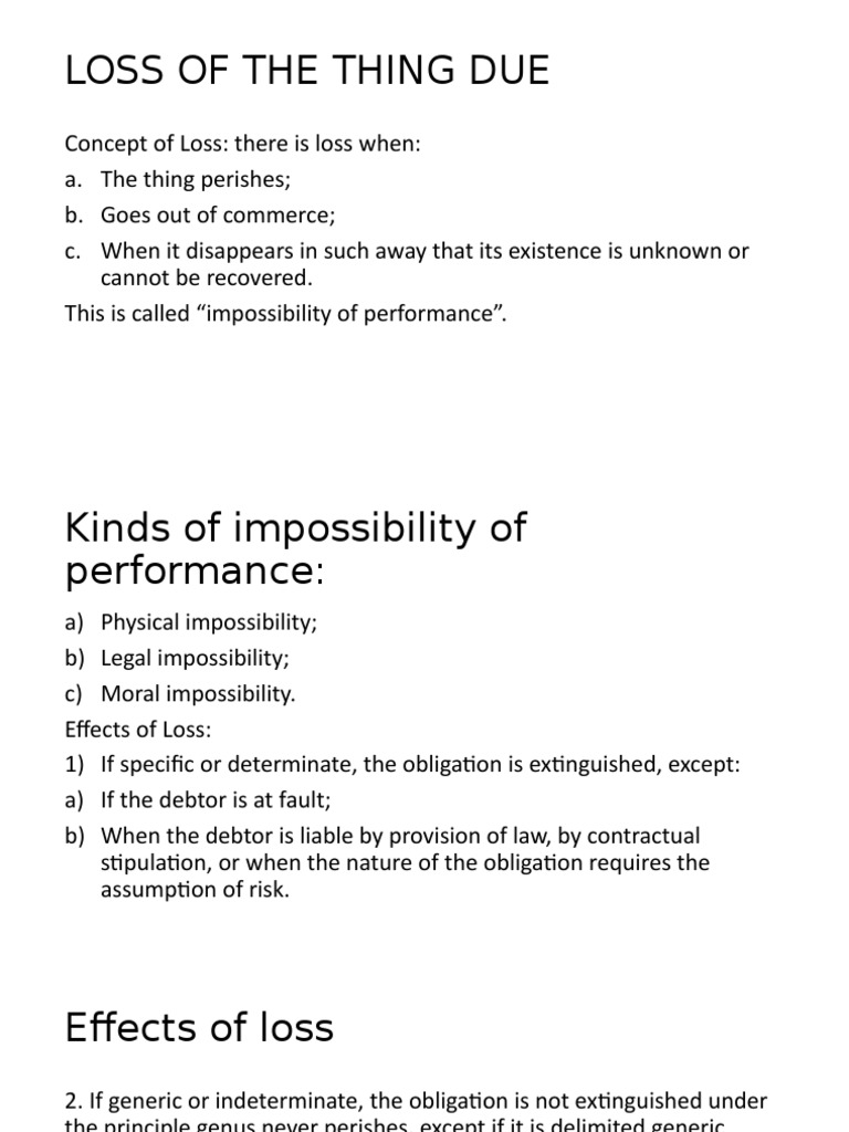 Understanding the Concepts and Effects of Loss, Impossibility of ...