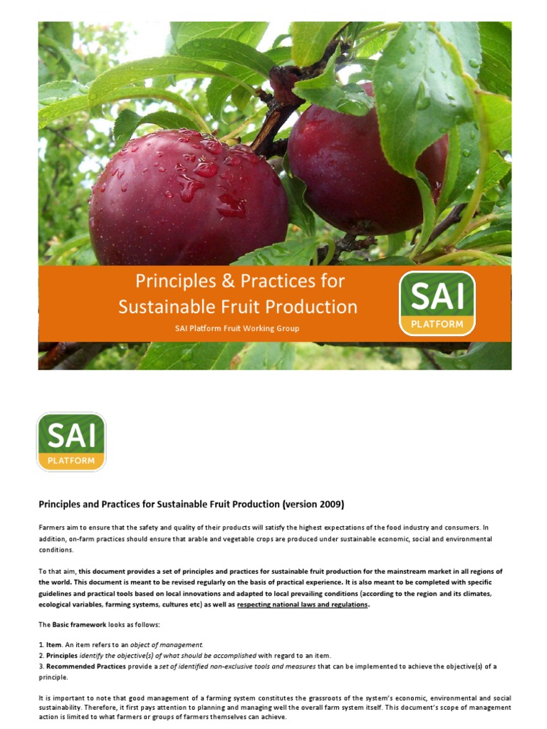 Principles & Practices For Sustainable Fruit Production: SAI Platform ...