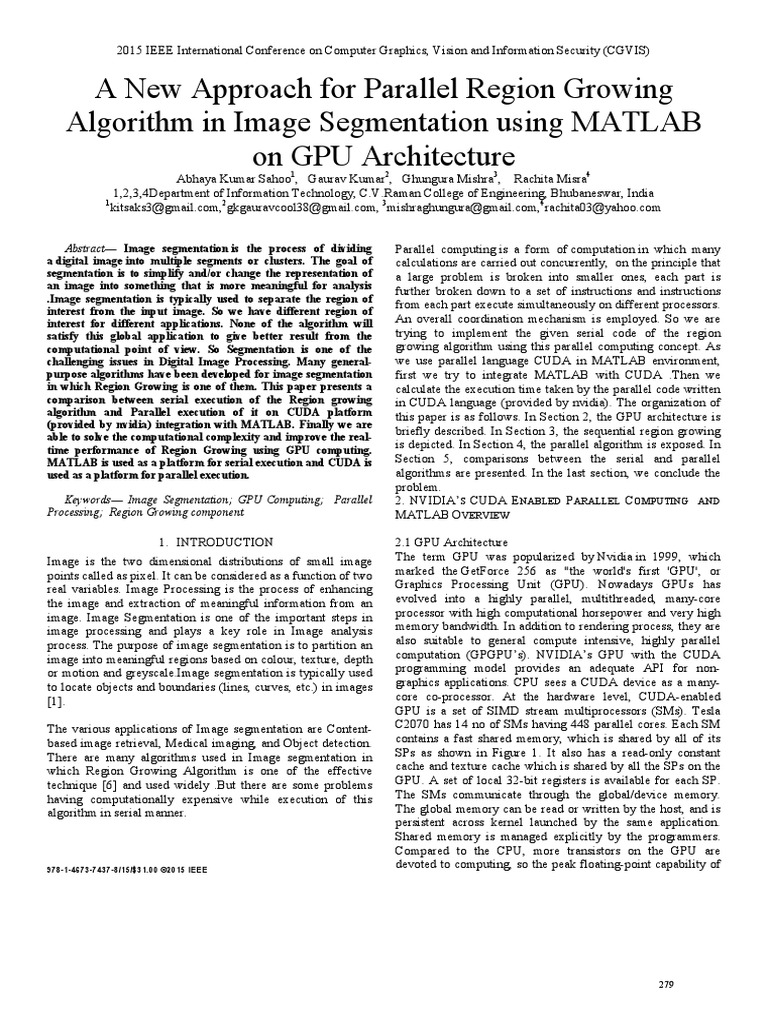A New Approach For Parallel Region Growing Algorithm in Image Segmentation Using MATLAB On GPU ...