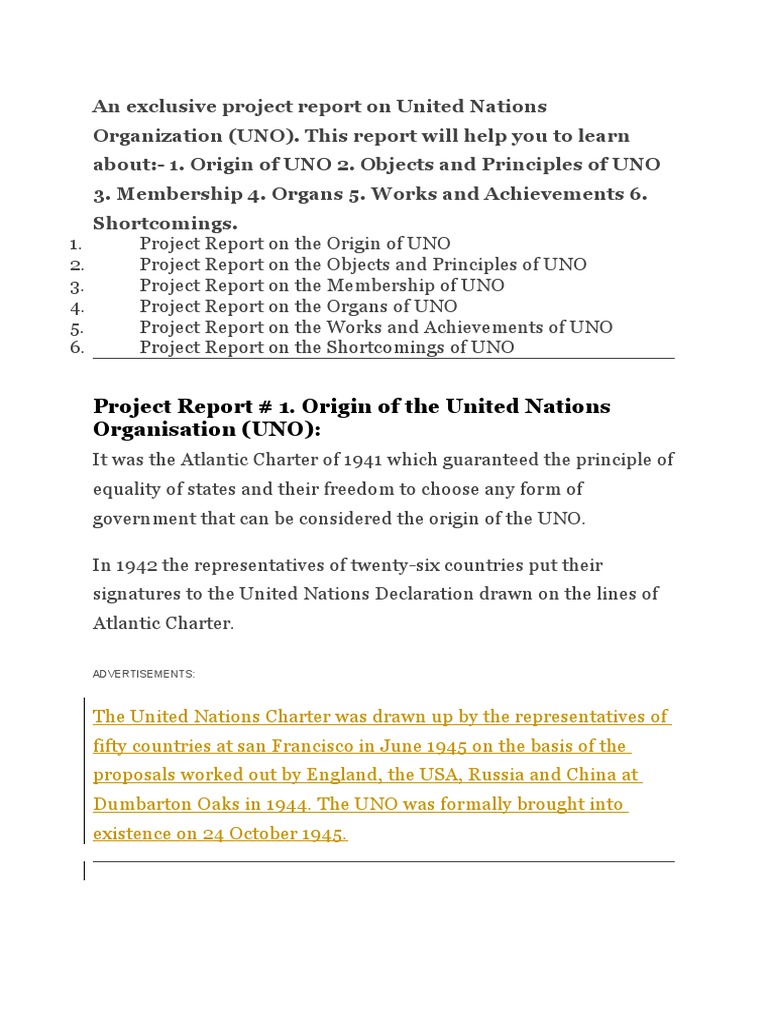 Comprehensive UNO Project Report | PDF | United Nations General ...