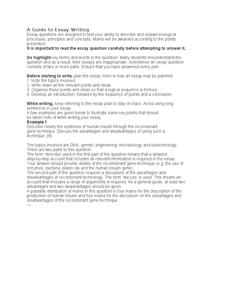 A Guide To Essay Writing | PDF