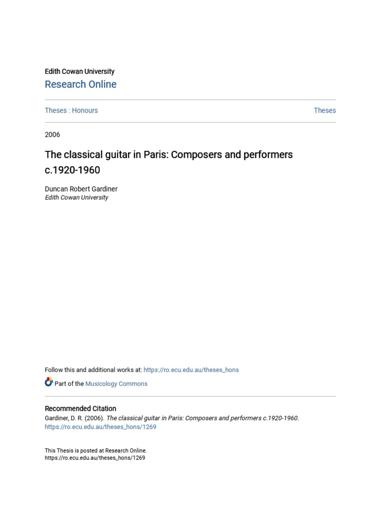 The Classical Guitar in Paris - Composers and Performers c.1920-19 PDF ...