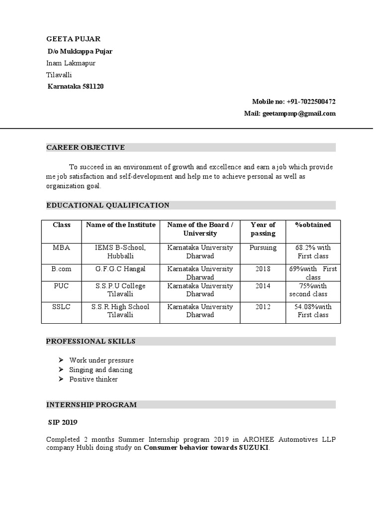 Geeta Pujar Resume | PDF