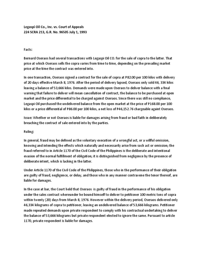 #47 Legaspi Oil Co., Inc. vs. Court of Appeals | PDF | Damages ...